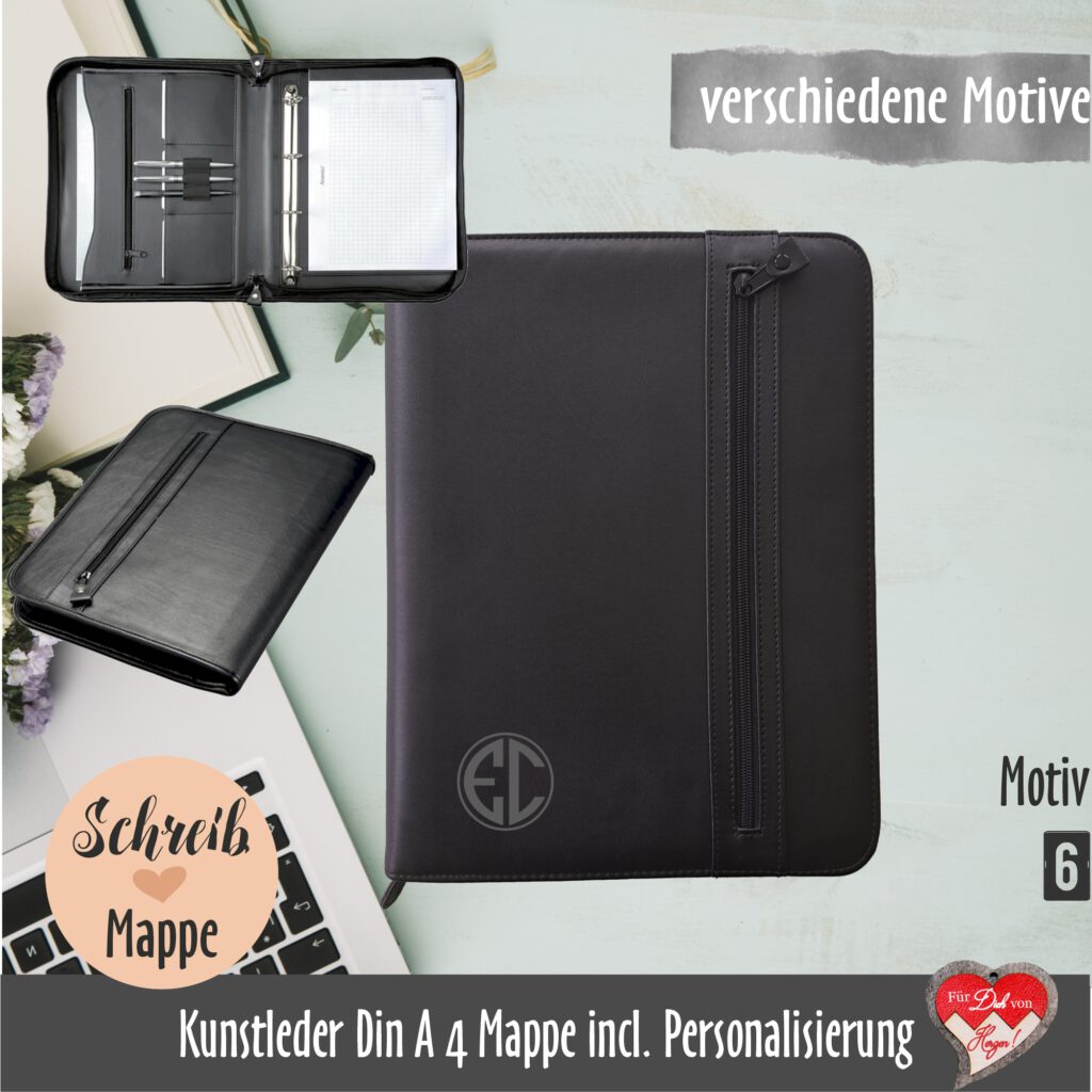 Personalisierte schwarze Din A4 Ringbuchmappe aus Kunstleder ...
