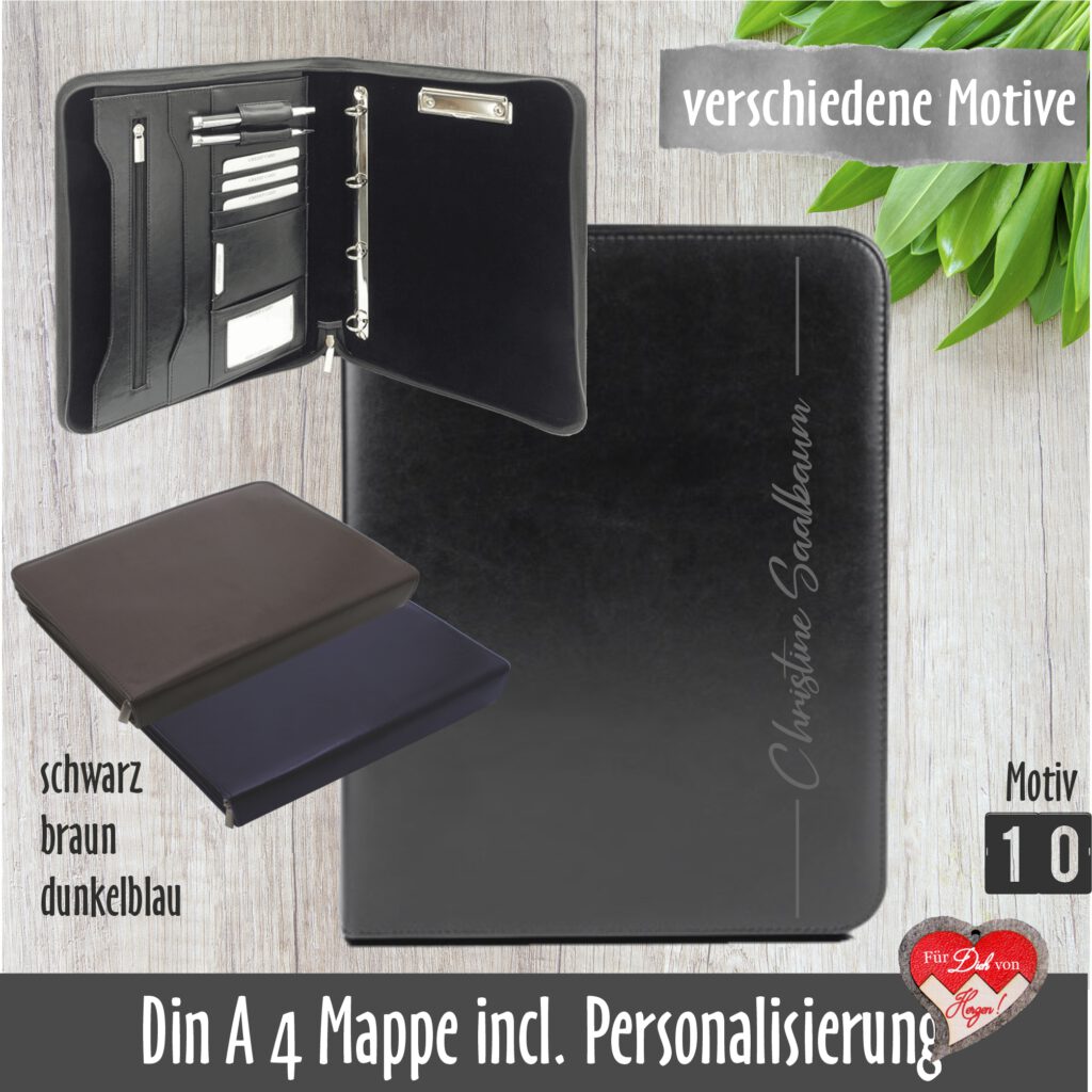 Personalisierte Ringbuchmappe aus Kunstleder mit Gravur; Größe Din A4 ...