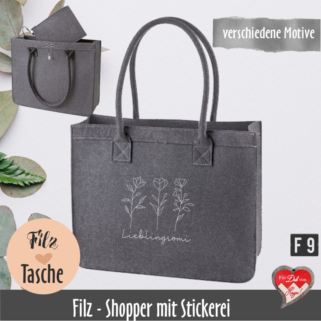 Shoppingtasche mit Stickerei | Personalisierte Umhängetasche aus Filz ...